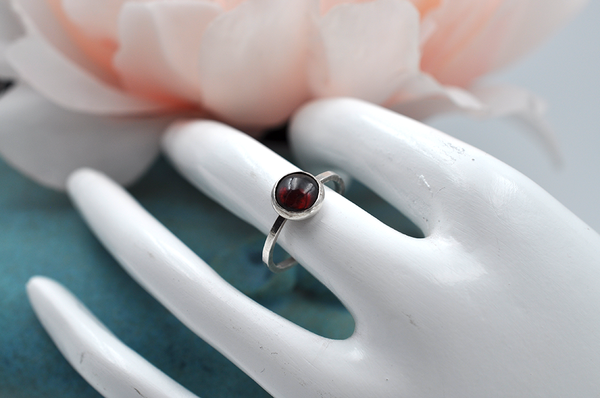 Garnet Mix & Match Sterling Silver Hammered Stacking Ring - Tranquil Sky Jewelry
