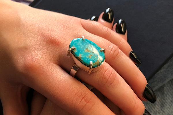 Bold Blue Tonopah Turquoise and Sterling Silver Ring • US Size 8 ...